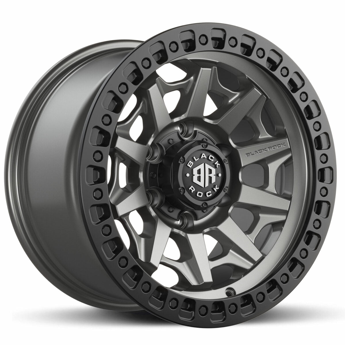 BLACK ROCK CAGE GUNMETAL GREY WITH BLACK RING 18X9 6X139.7 WHEEL & TYRE ...