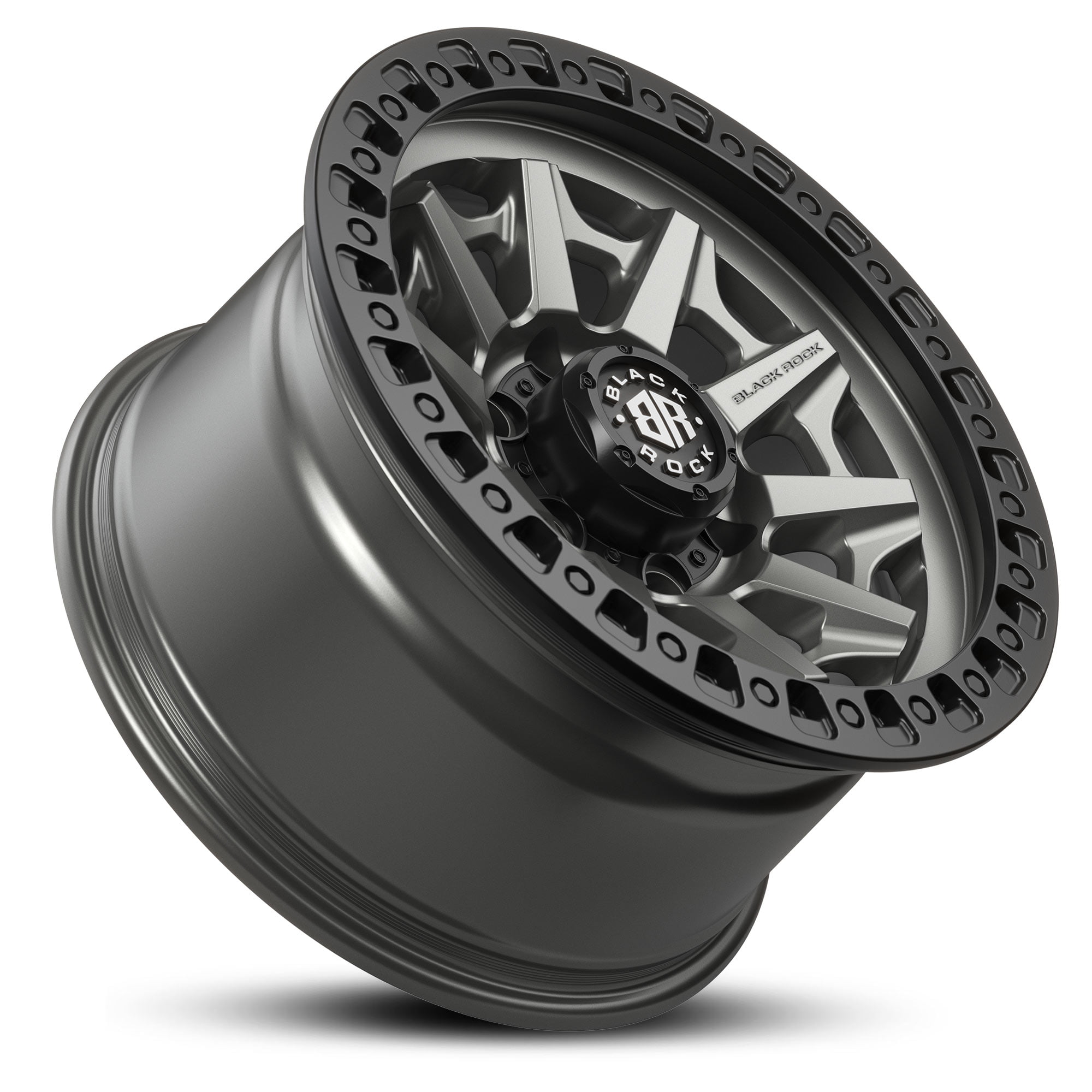 BLACK ROCK CAGE GUNMETAL GREY WITH BLACK RING 17X9 6X139.7 WHEEL & TYRE ...