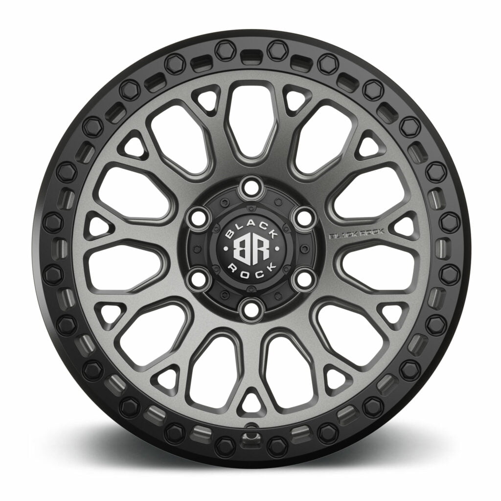 BLACK ROCK SPIDER GUNMETAL GREY WITH BLACK RING 17X9 6X139.7 WHEEL ...