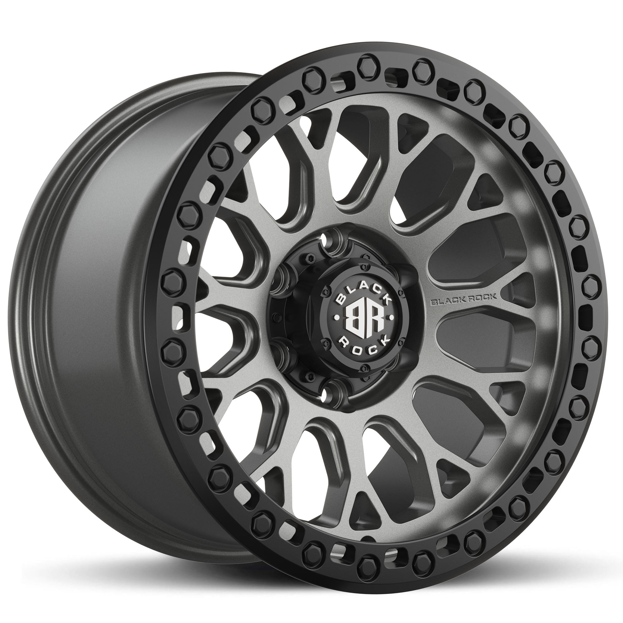 BLACK ROCK SPIDER WHEELS GUNMETAL GREY BLACK RING 17X9 6X139.7
