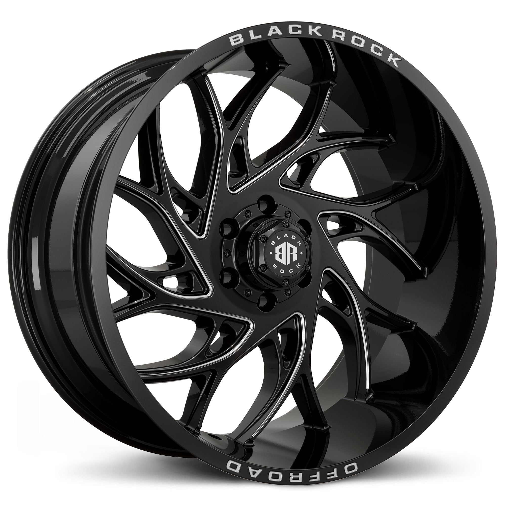 BLACK ROCK STRYKER GLOSS BLACK MILLED 22X10 6X139.7 WHEEL - CNC Wheels