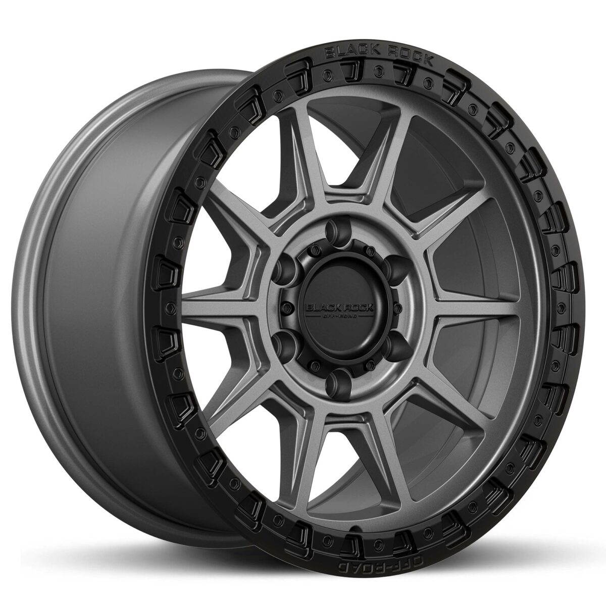 BLACK ROCK GUNNER GUNMETAL GREY WITH BLACK RING 18X9 6X139.7 WHEEL ...
