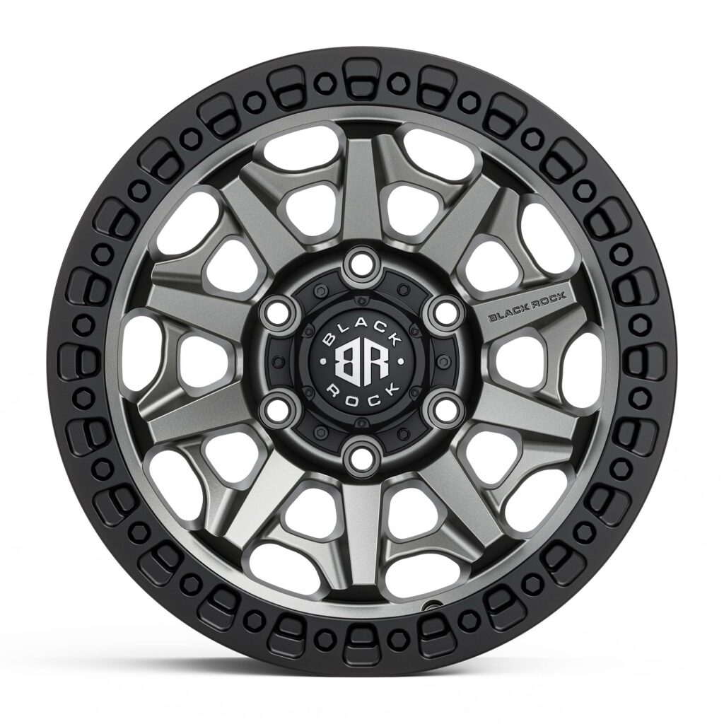 16 INCH 4X4 RIMS | BLACK ROCK CAGE GUNMETAL WITH BLACK 16X8.5 6X139.7