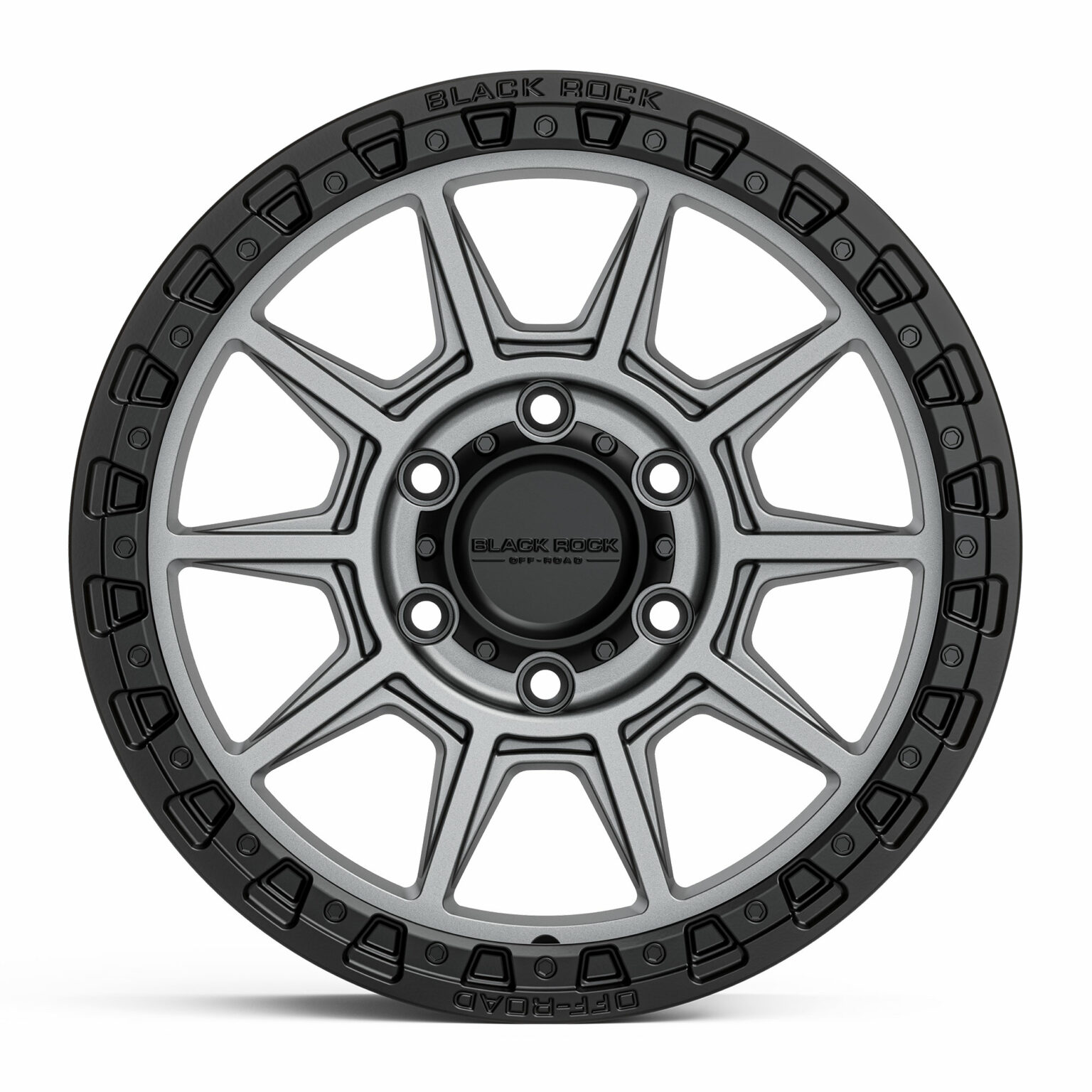 BLACK ROCK GUNNER GUNMETAL GREY WITH BLACK RING 18X9 6X139.7 WHEEL ...