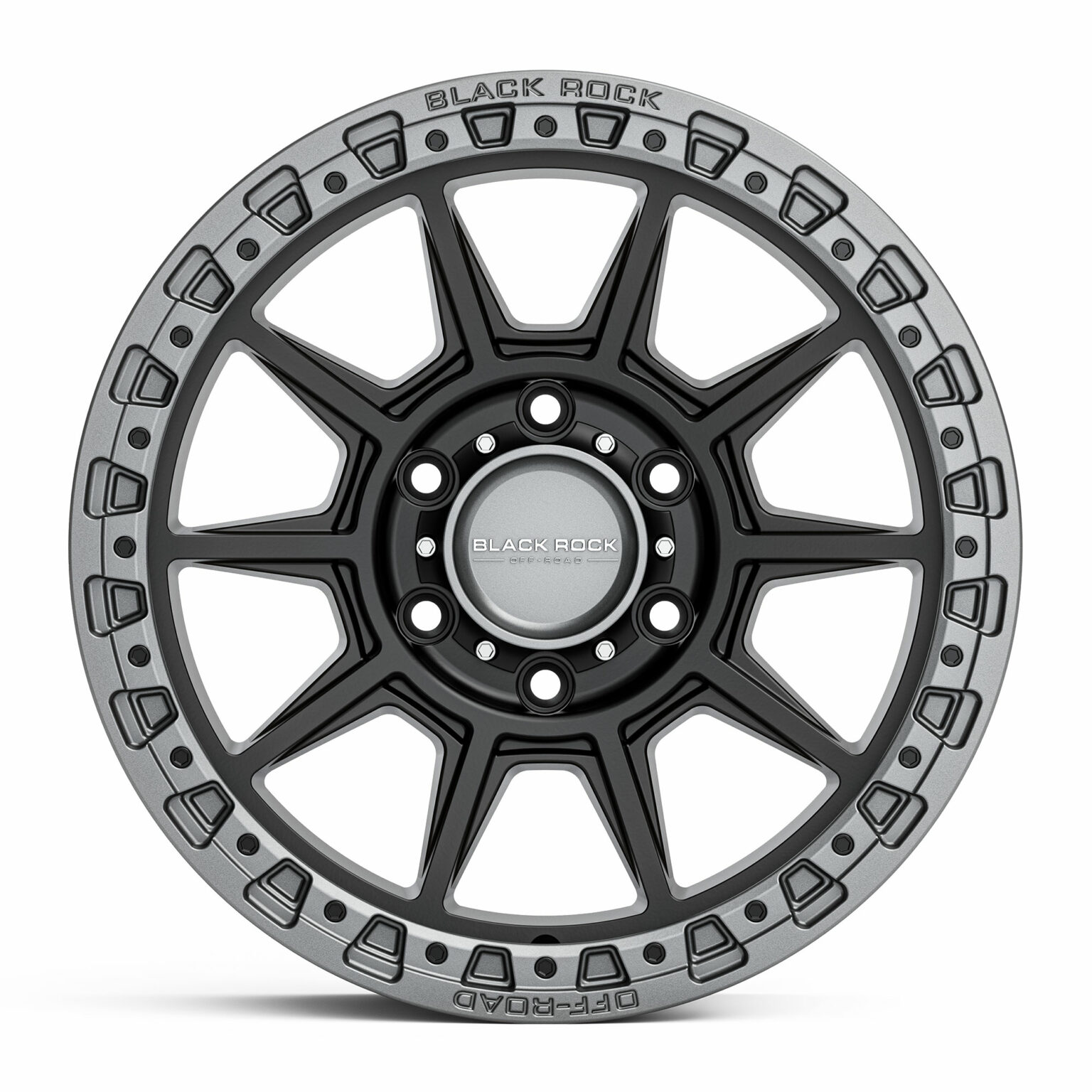 BLACK ROCK GUNNER WHEELS SATIN BLACK GUNMETAL GREY RING