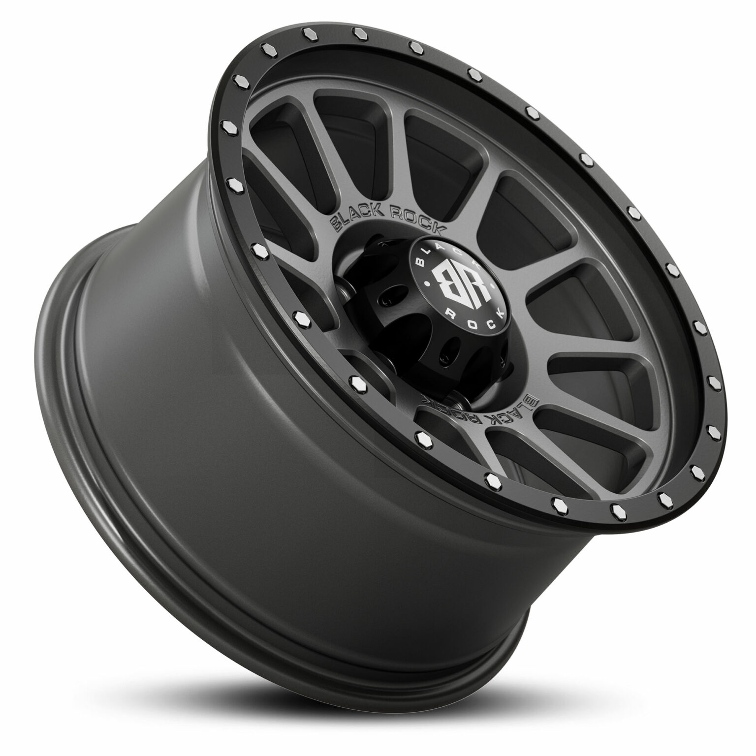 BLACK ROCK OMEGA GUNMETAL GREY WITH BLACK RING 17X9 6X139.7 WHEEL ...