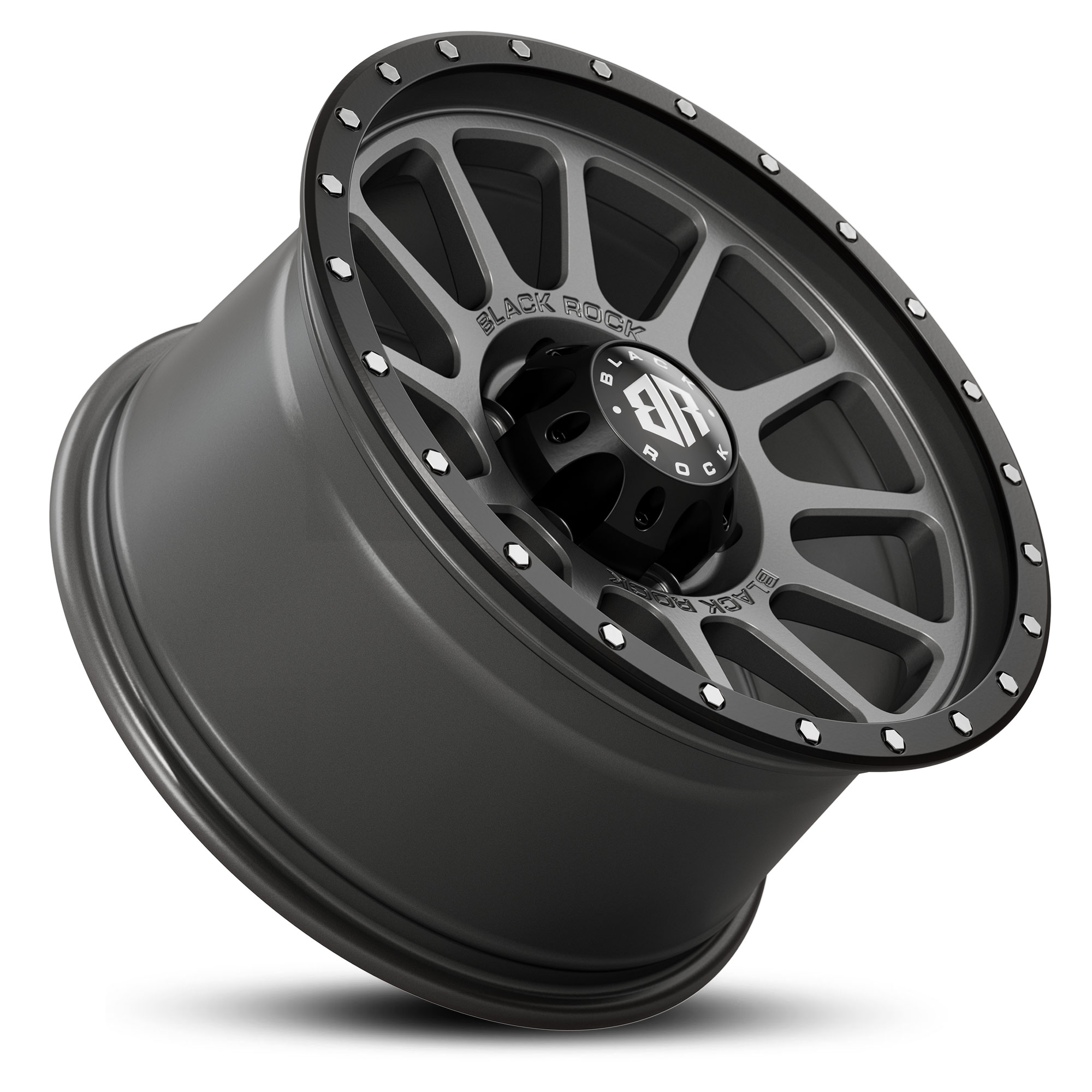 BLACK ROCK OMEGA GUNMETAL GREY WITH BLACK RING 17X9 6X139.7 WHEEL ...
