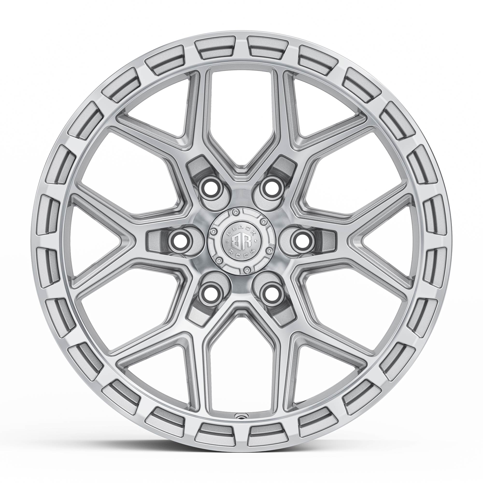 BLACK ROCK VIPER SILVER MACHINED 17X9 6X139.7 WHEEL ONLY - CNC Wheels