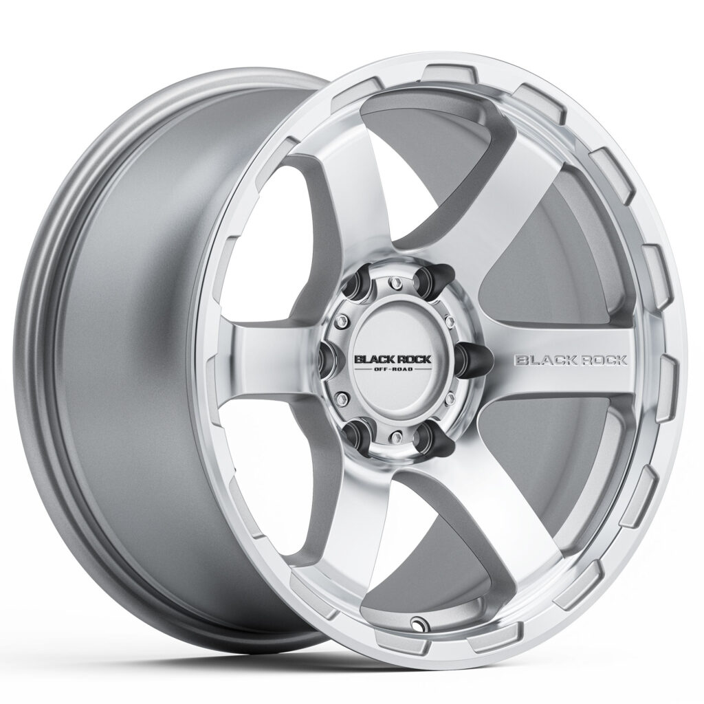 BLACK ROCK GRIP SILVER MACHINED 17X9 6X139.7 WHEEL - CNC Wheels