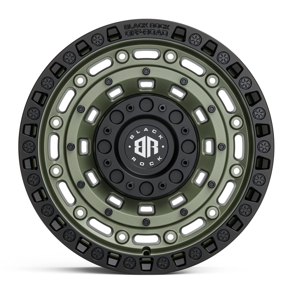 BLACK ROCK MILITARY ARMY GREEN WITH BLACK RING 17X9 6X130 WHEEL - CNC ...