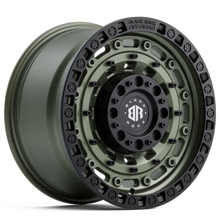 BLACK ROCK MILITARY ARMY GREEN WITH BLACK RING 20X9 6X120 WHEEL & TYRE ...