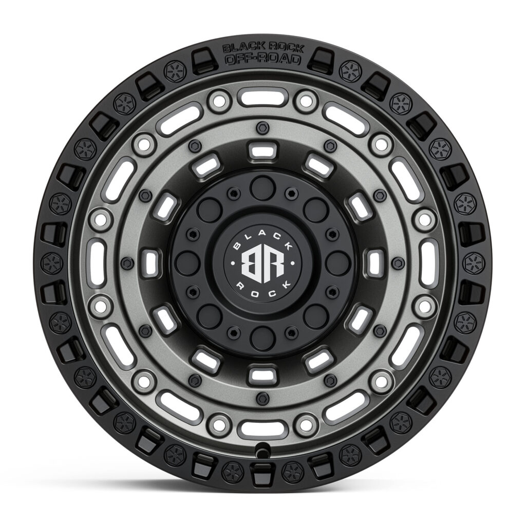 BLACK ROCK MILITARY GUNMETAL GREY WITH BLACK RING 17X9 6X139.7 WHEEL ...