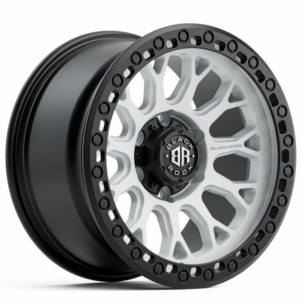 4X4 RIMS BLACK ROCK CAGE SILVER MACHINED 17 INCH 6X139.7