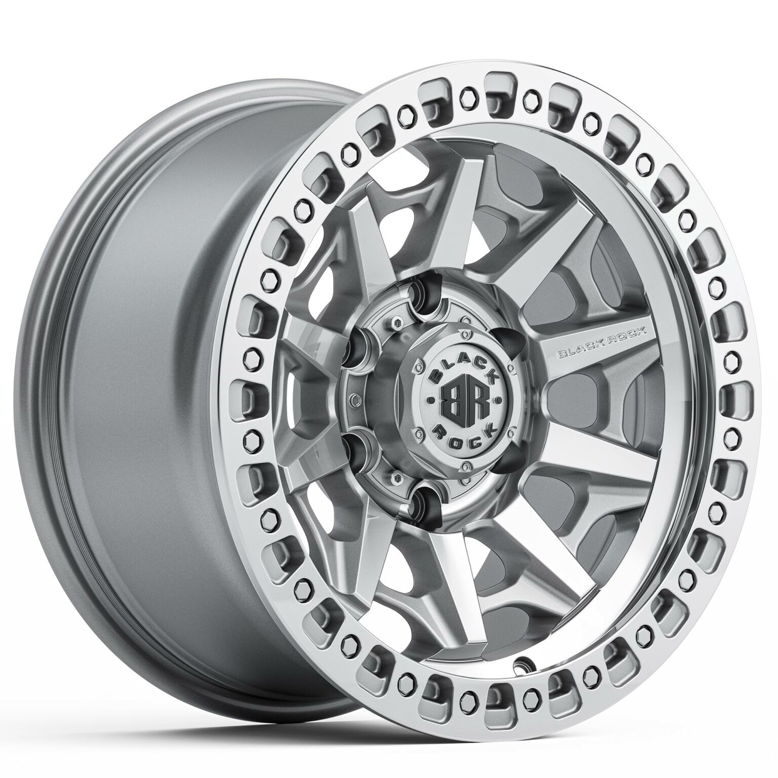 4X4 RIMS BLACK ROCK CAGE SILVER MACHINED 17 INCH 6X139.7