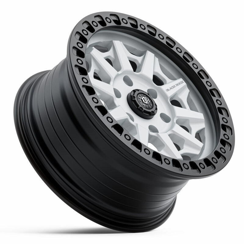 BLACK ROCK CAGE SATIN WHITE WITH BLACK RING 17X8 6X130 WHEEL - CNC Wheels