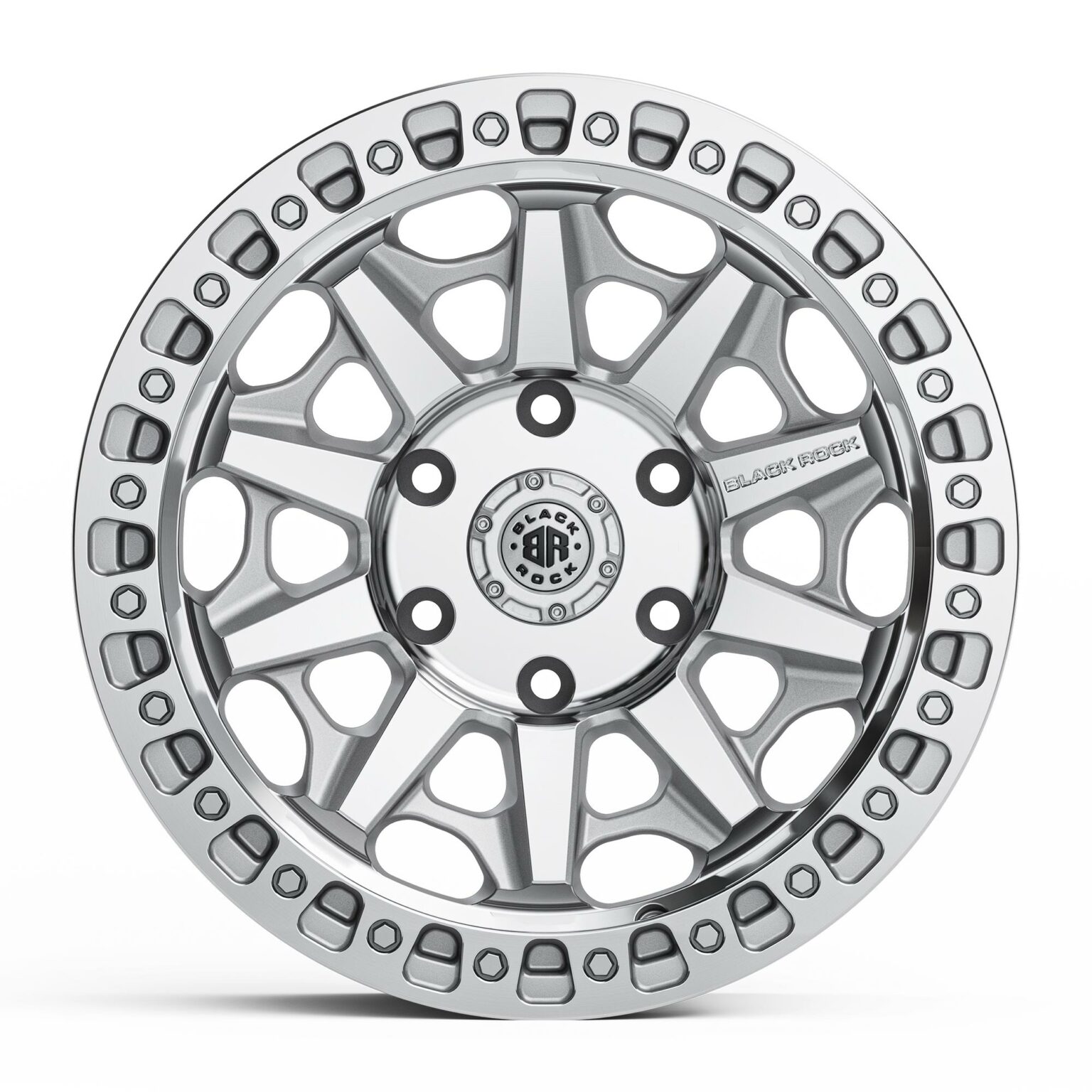 BLACK ROCK CAGE WHEELS SILVER MACHINED 17X8 6X139.7 4X4 RIMS