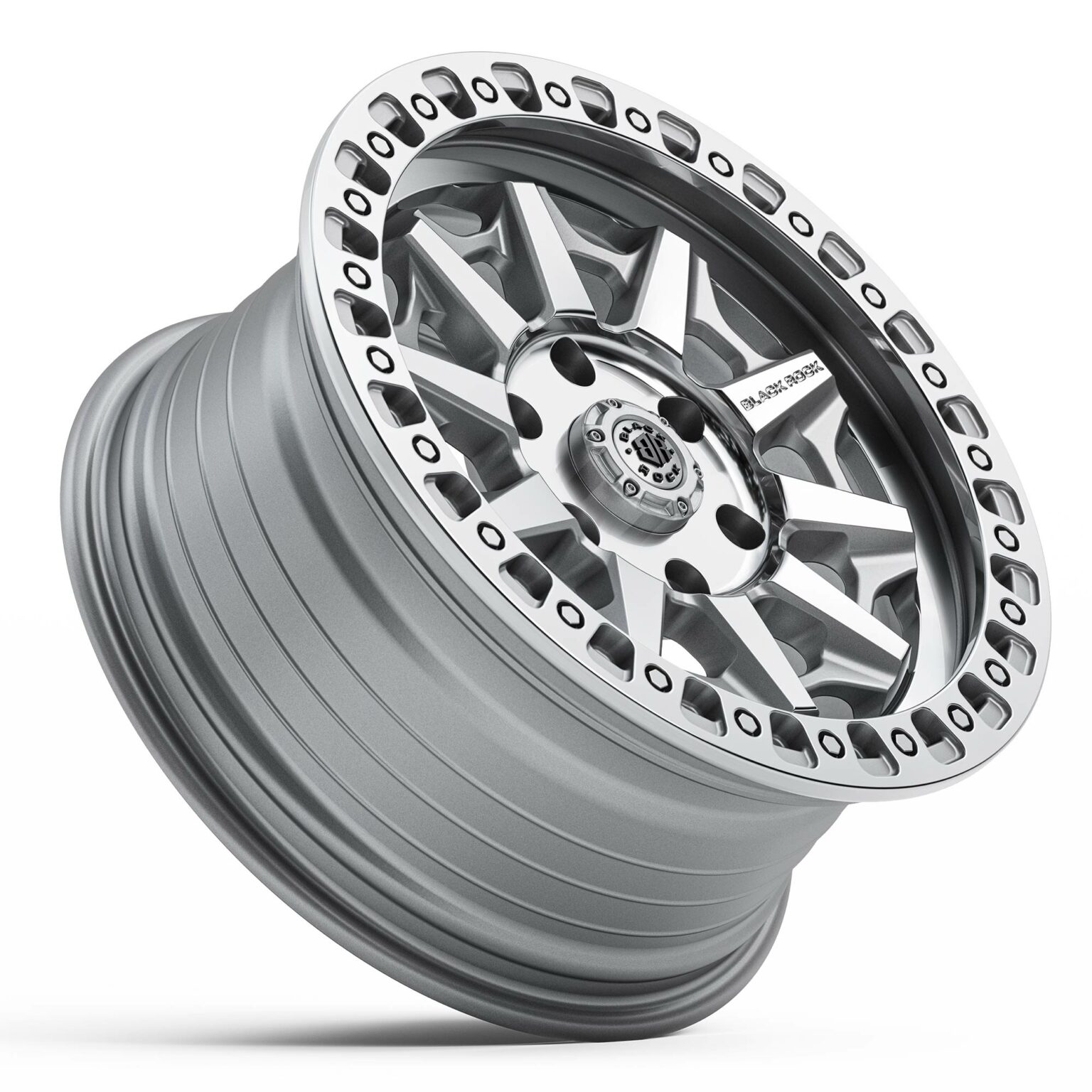 BLACK ROCK CAGE SILVER MACHINED 17X8 5X150 WHEEL - CNC Wheels