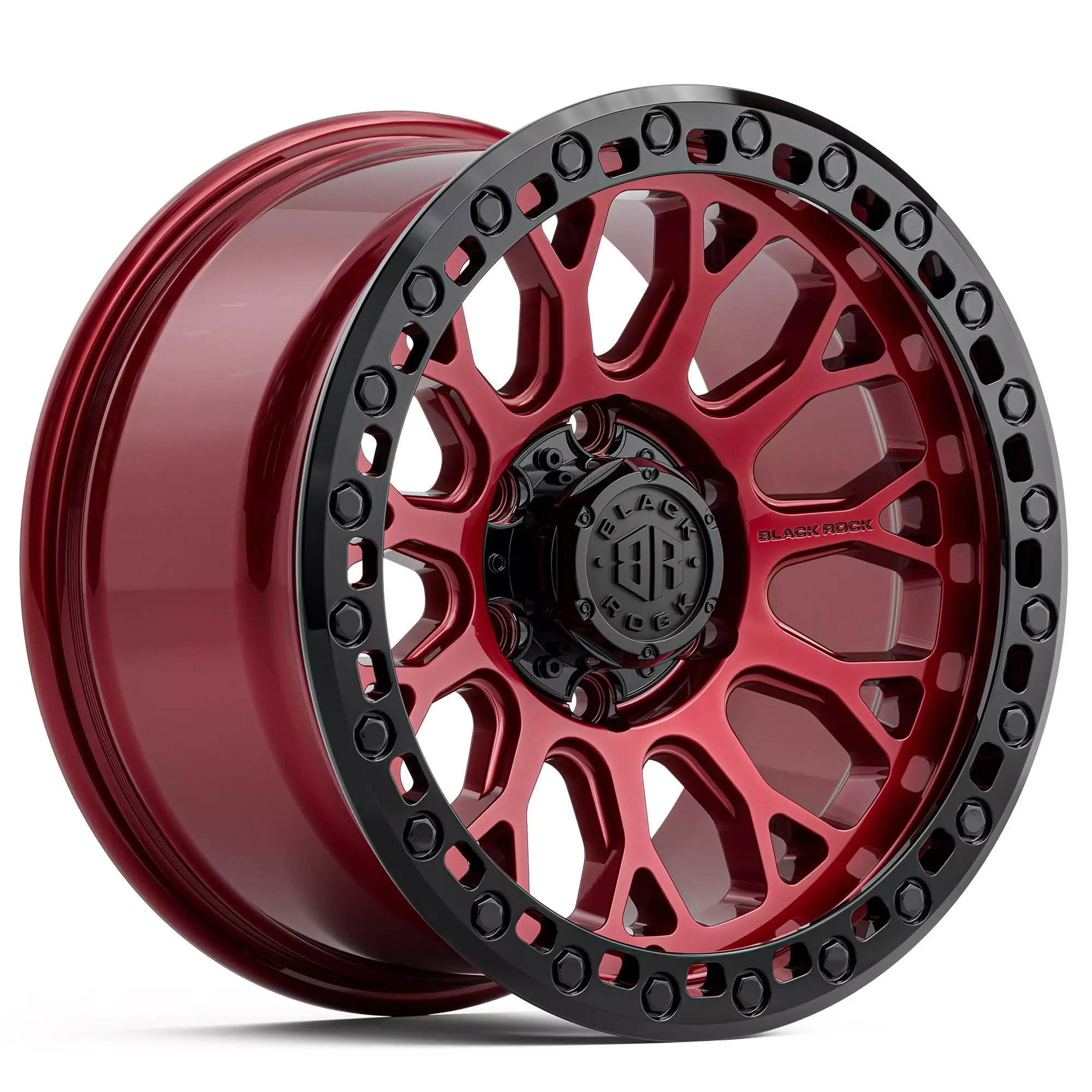 BLACK ROCK SPIDER WHEELS ILLUSION RED BLACK RING 17X9 6X139.7
