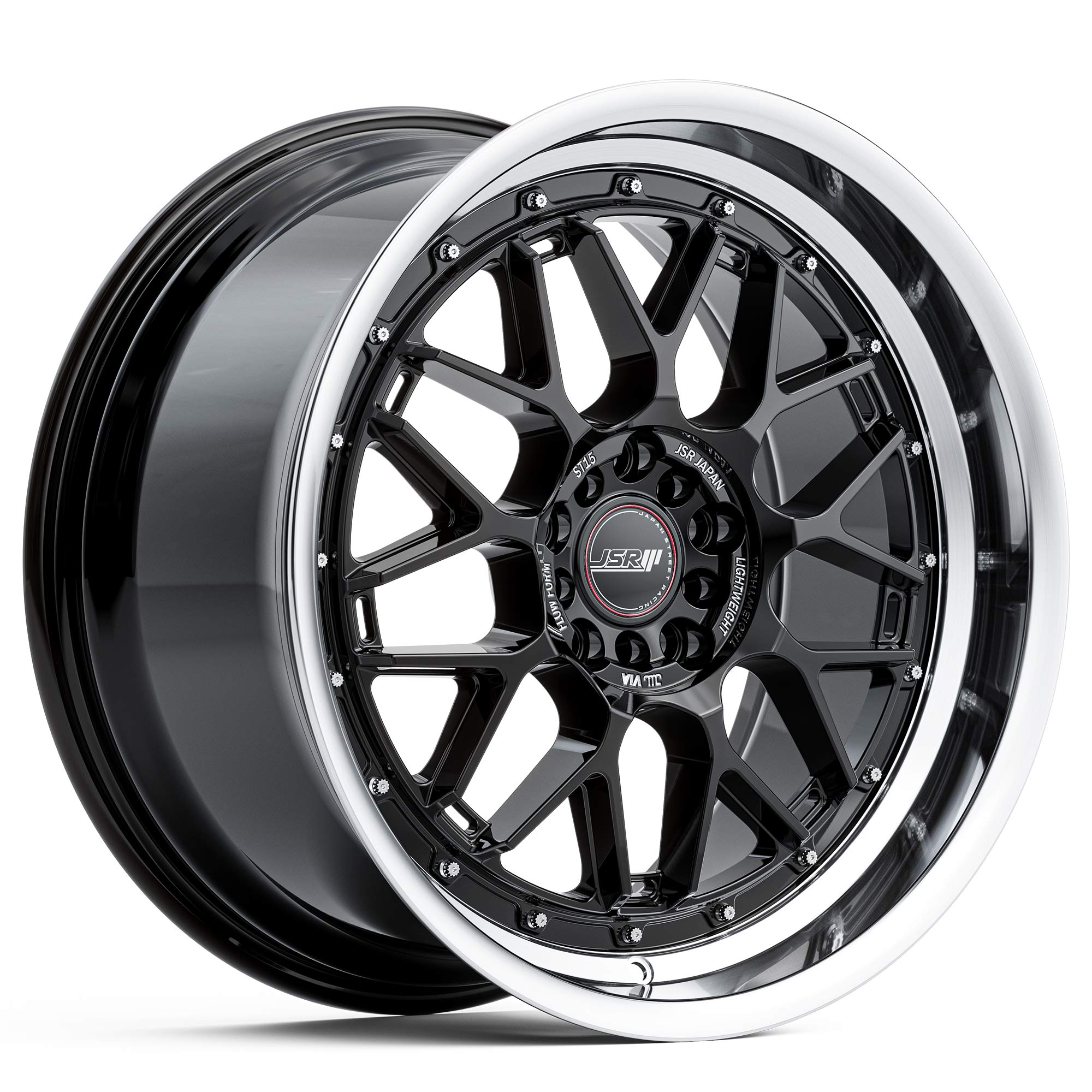RACING WHEELS JSR ST15 GLOSS BLACK MACHINED LIP 18X8.5 5X100 WHEEL ONLY