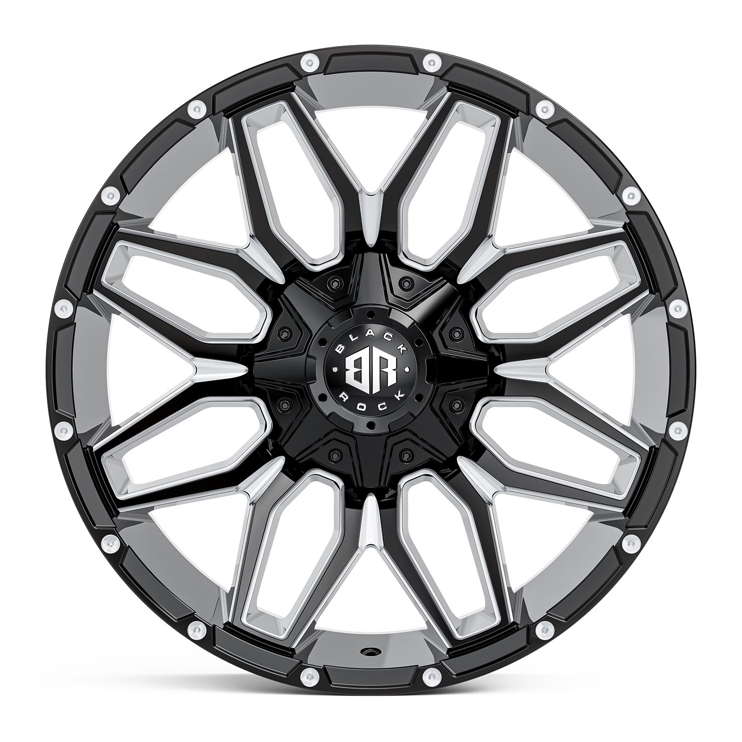 BLACK ROCK INVADER GLOSS BLACK MILLED 20X10 6X139.7 WHEEL - CNC Wheels