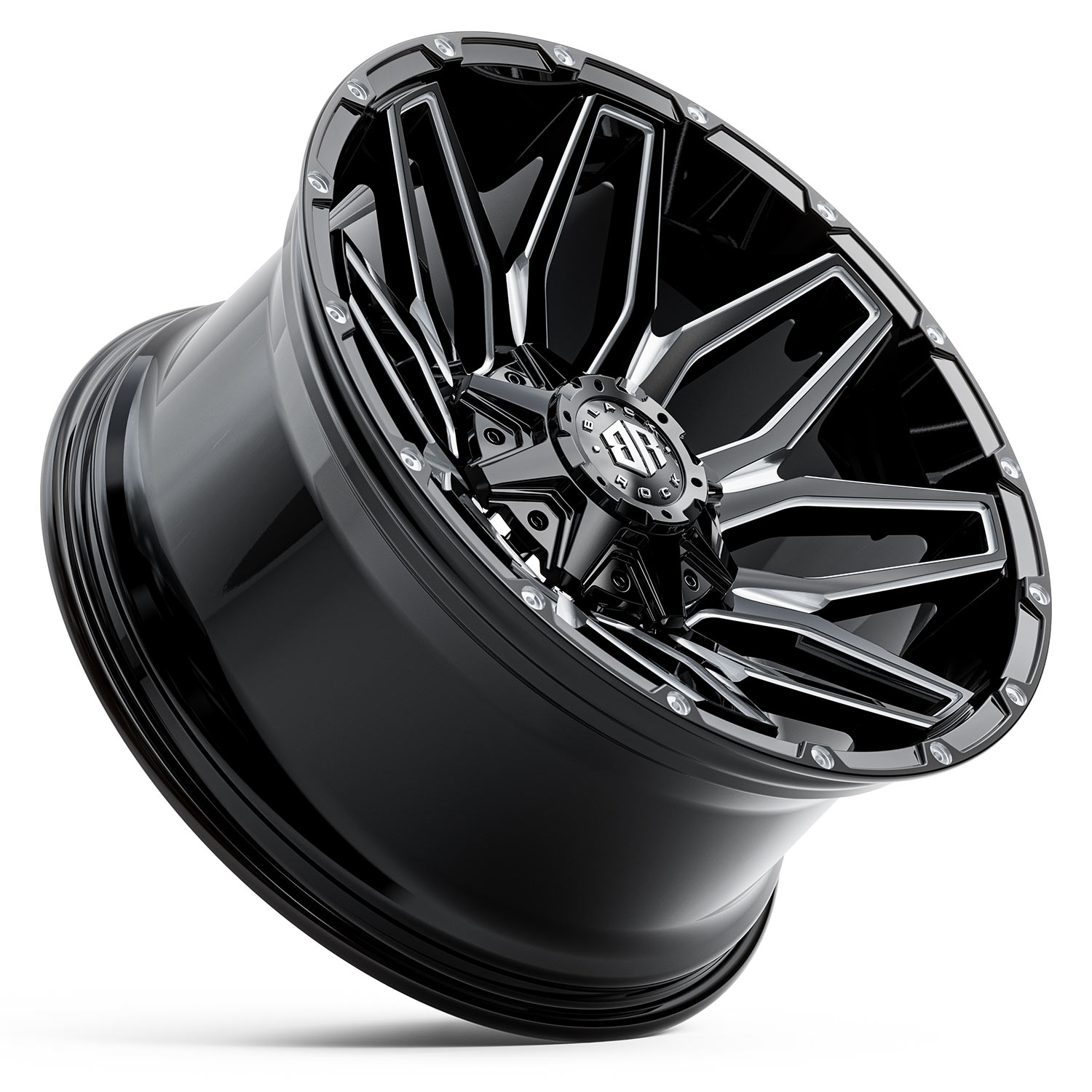 BLACK ROCK INVADER GLOSS BLACK MILLED 20X10 6X130 WHEEL - CNC Wheels